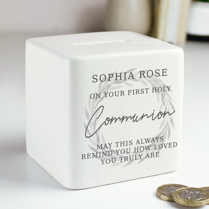 Personalised Wreath Ceramic Square Money Box | SpecialMoment.co.uk