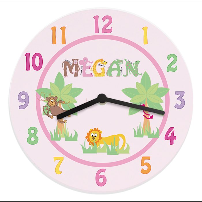 Personalised Pink Animal Alphabet Clock | SpecialMoment.co.uk