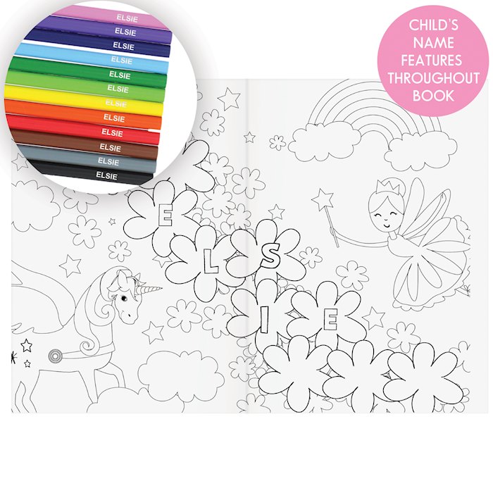 Personalised Princess & Unicorn Colouring Book with Pencil Crayons ...