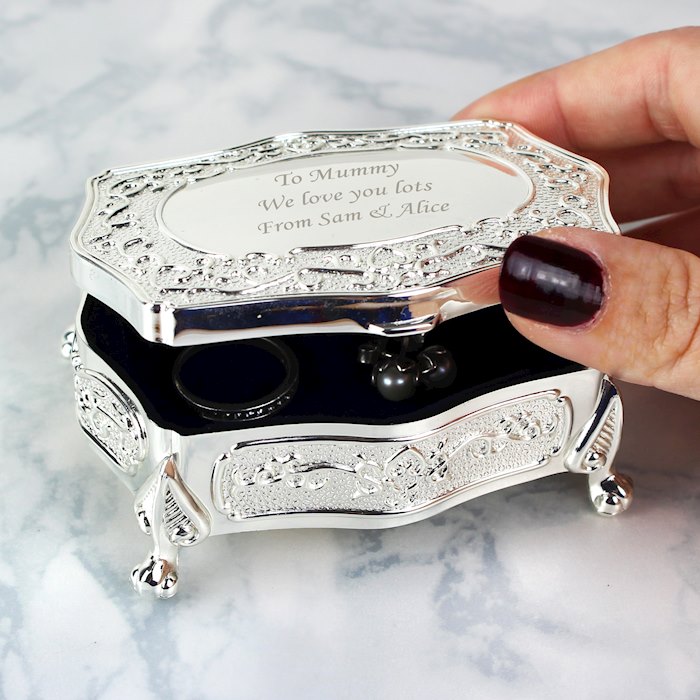 Personalised Silver Finish Small Antique Trinket Box | SpecialMoment.co.uk