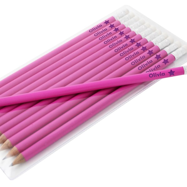 Personalised Star Motif Pink Pencils | SpecialMoment.co.uk