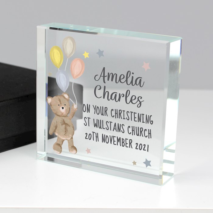 Personalised Teddy & Balloons Crystal Token | SpecialMoment.co.uk