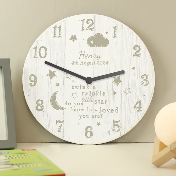 Personalised Twinkle Twinkle Shabby Chic Wooden Clock | SpecialMoment.co.uk