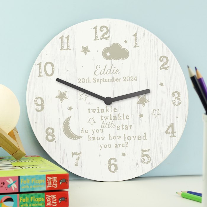 Personalised Twinkle Twinkle Shabby Chic Wooden Clock | SpecialMoment.co.uk