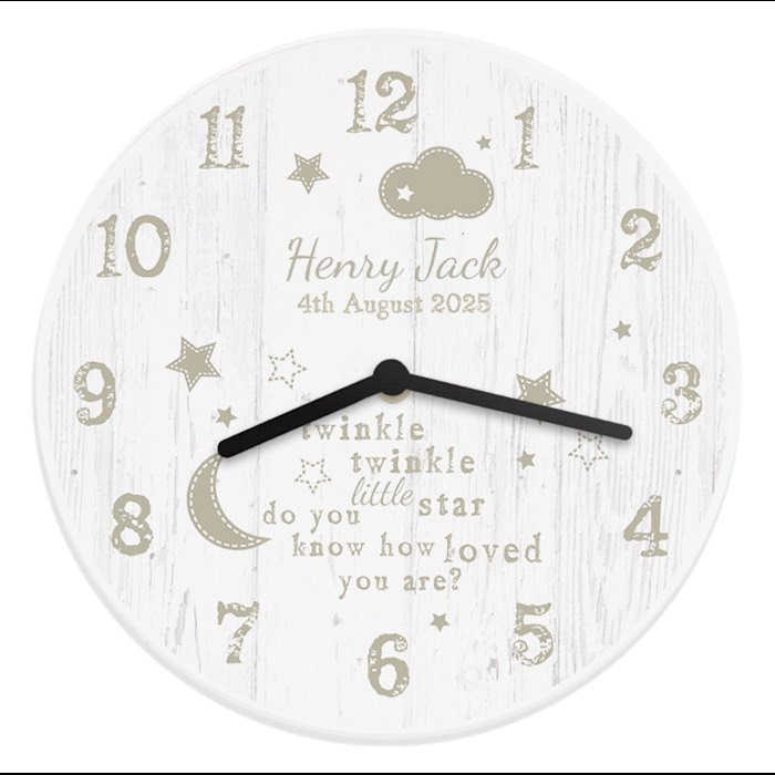 Personalised Twinkle Twinkle Shabby Chic Wooden Clock | SpecialMoment.co.uk